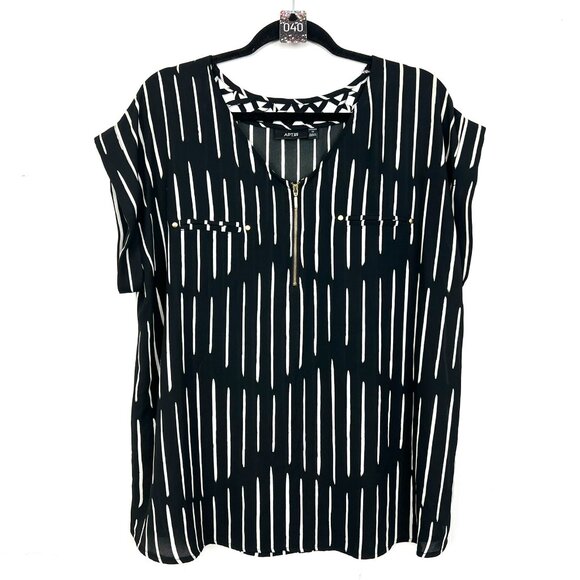 Tops | 4 Apt9 Blouse Black Zip Henley Neck Cuffed Dolman Sleeve Strappy ...